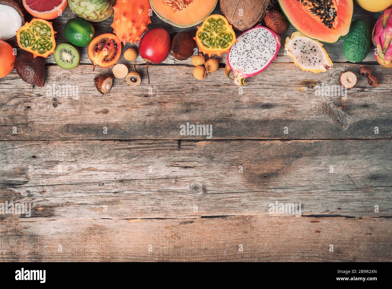 Assortment of tropical fruits concept. Exotic fruits - pineapple ...