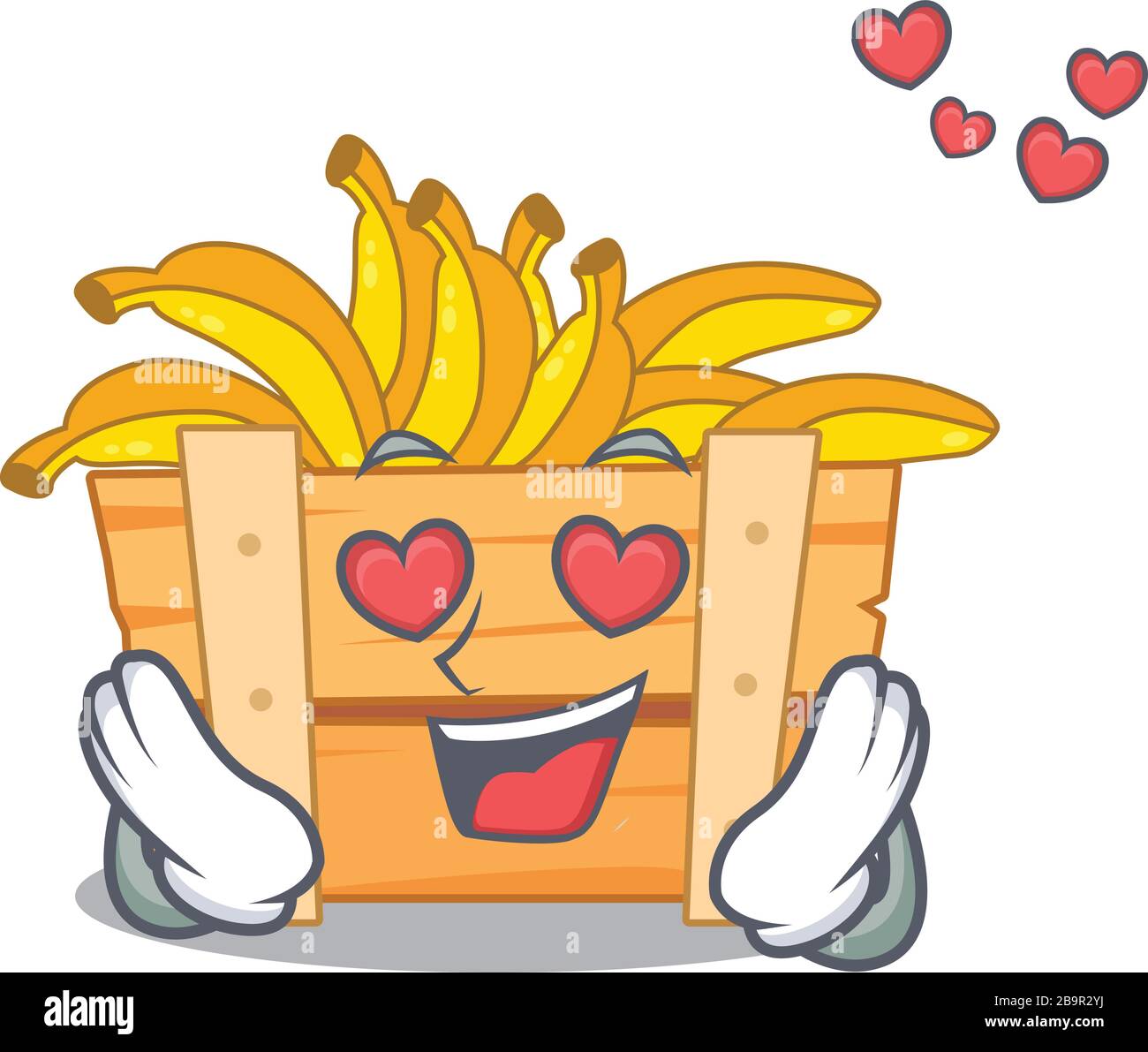 cute banana fruit box cartoon character showing a falling in love face ...