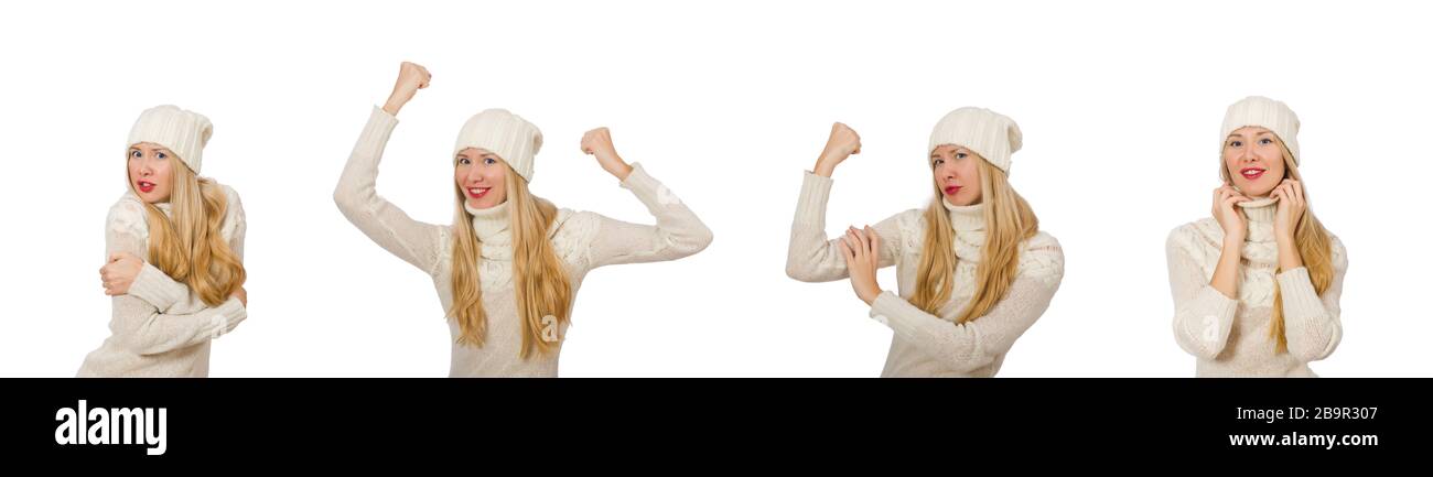 The woman wearing warm clothing on white Stock Photo - Alamy