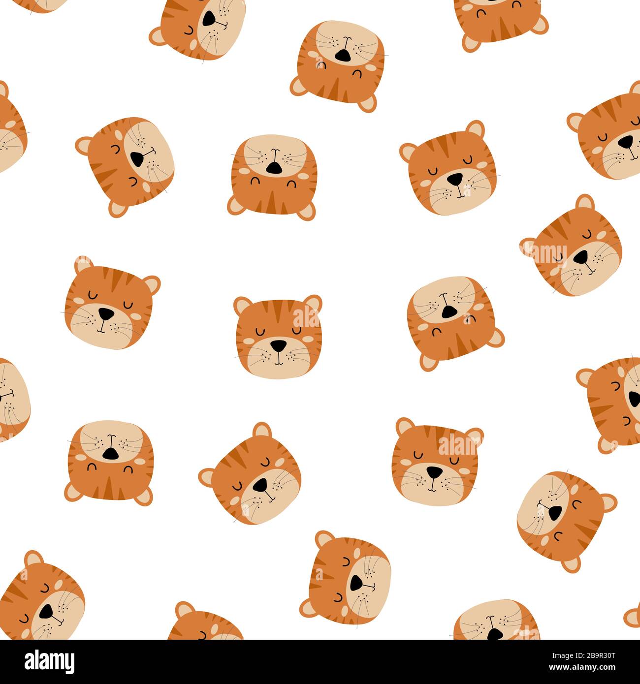 Seamless pattern of cute hand drawn sleeping tiger. Cartoon zoo. Vector ...