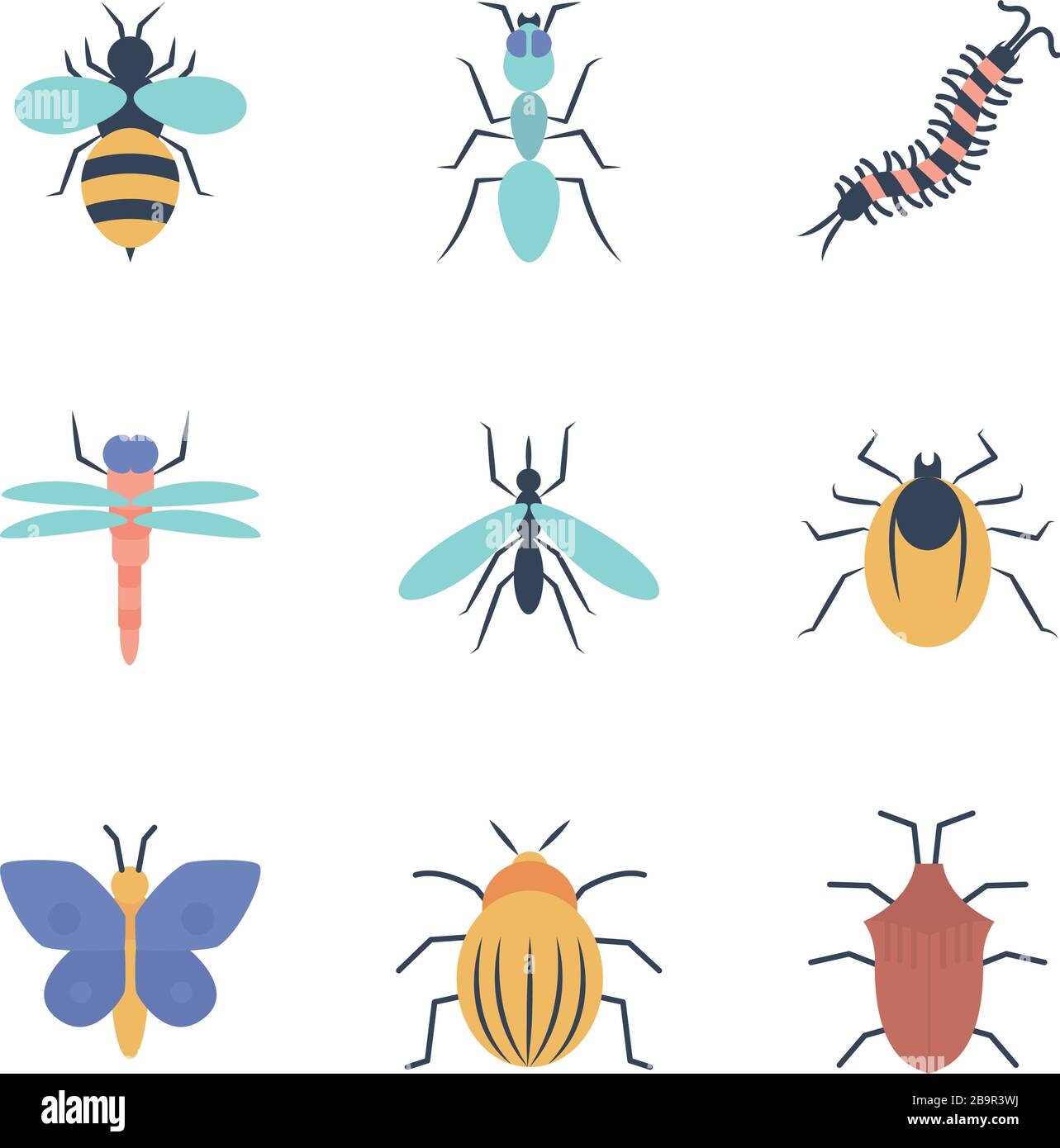bee and insect concept icon set over white background, flat style ...