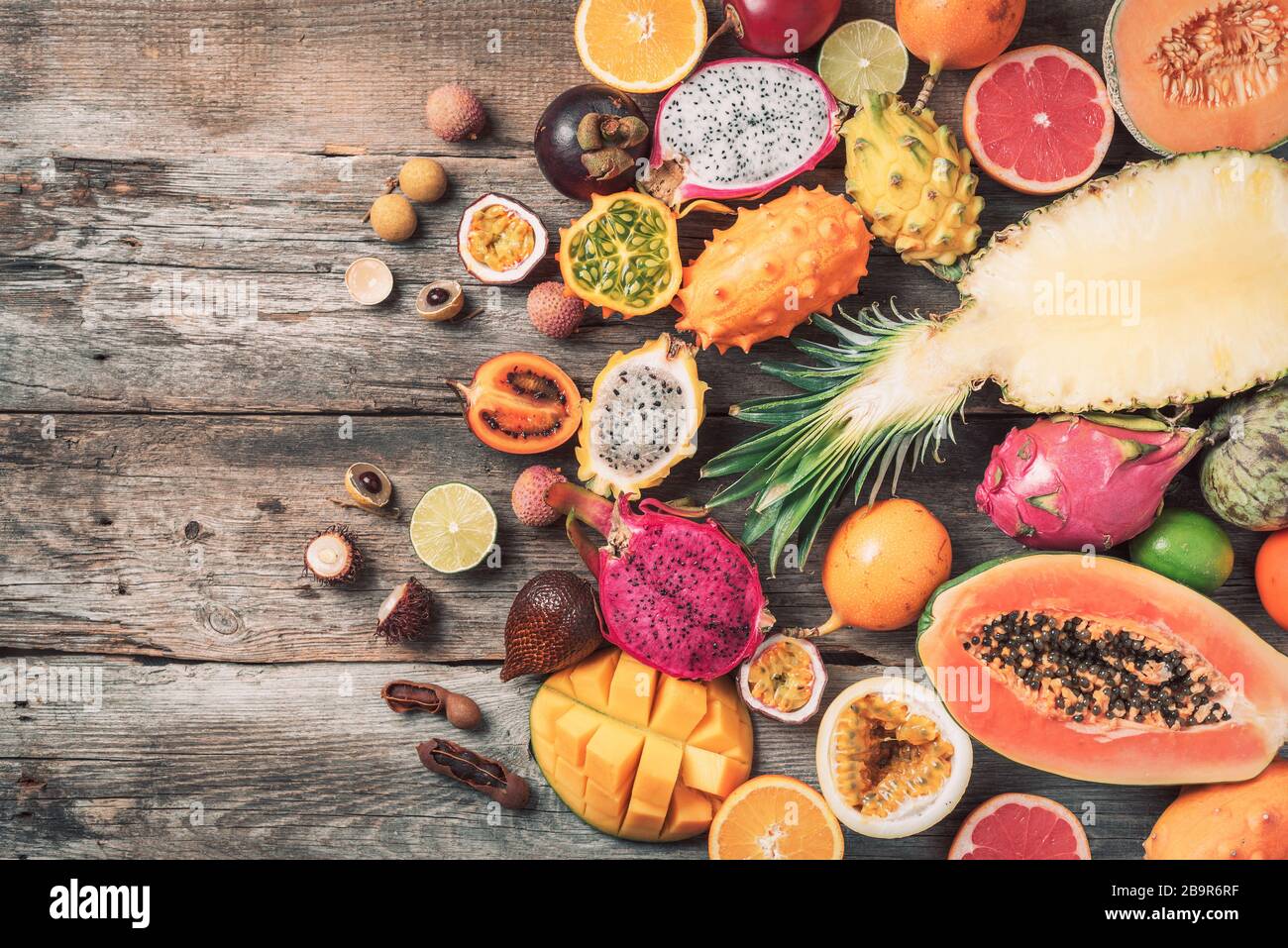 Exotic fruits - pineapple, papaya, mango, annona, banana, pitahaya ...