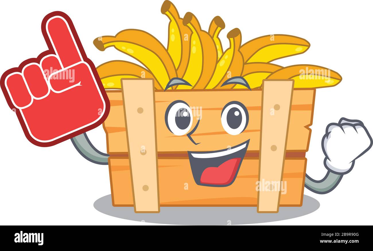banana fruit box mascot cartoon style with Foam finger Stock Vector ...