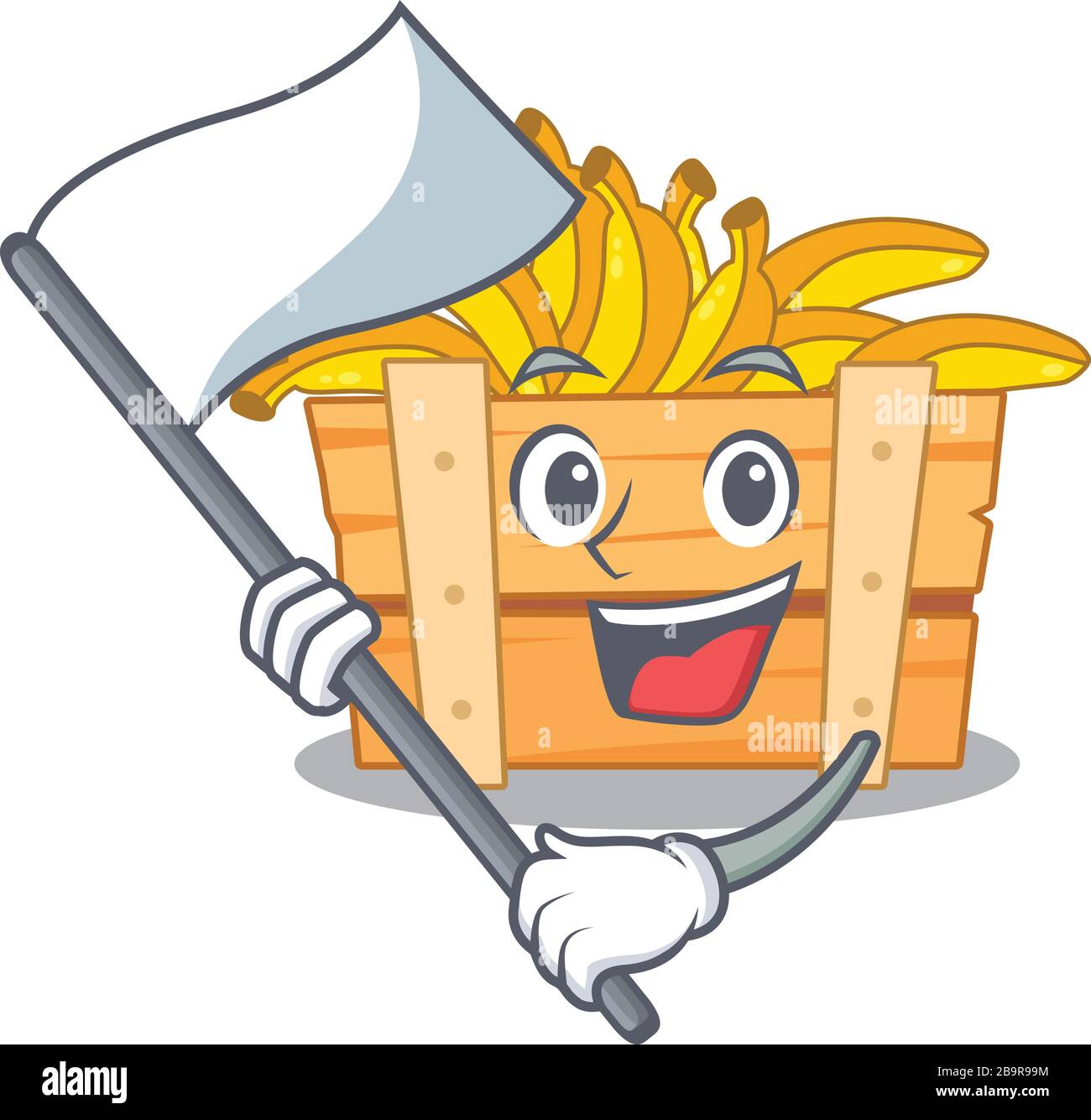 banana fruit box cartoon character design holding standing flag Stock ...