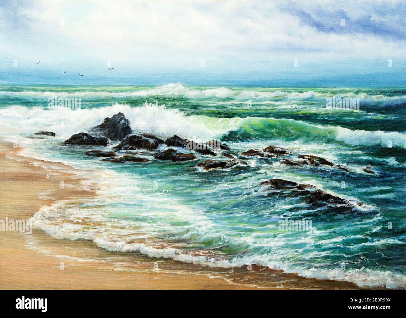 Original oil painting of Ocean and cliffs on canvas.Modern Impressionism Stock Photo - Alamy