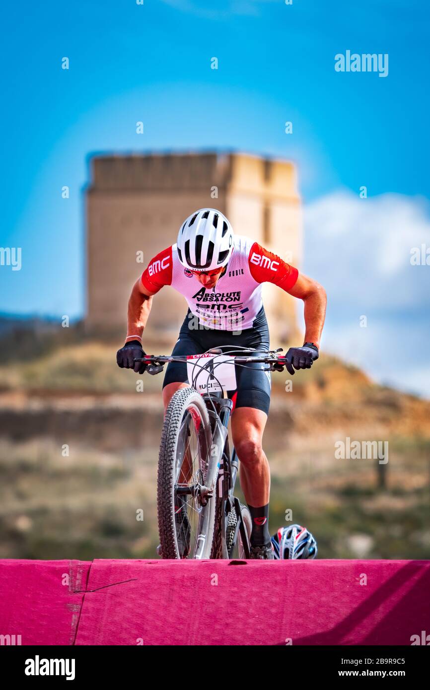 Jordan Sarrou ascending the slope in MTB championship Stock Photo - Alamy