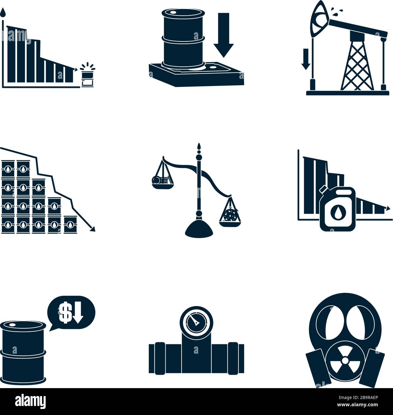 graphic charts and oil crash concept icon set over white background ...
