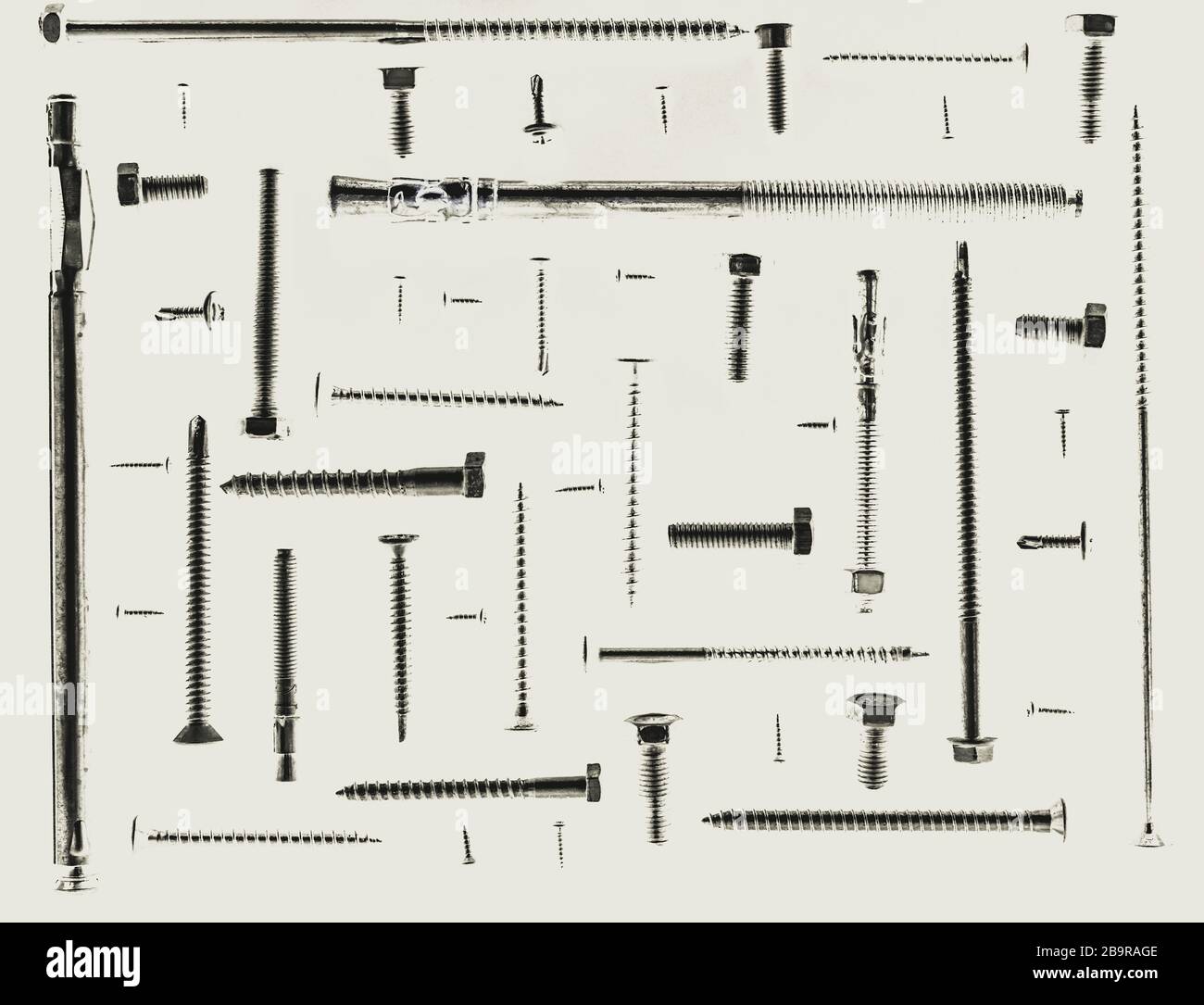 various size and type of screws arranging at 90 degree angles from each ...