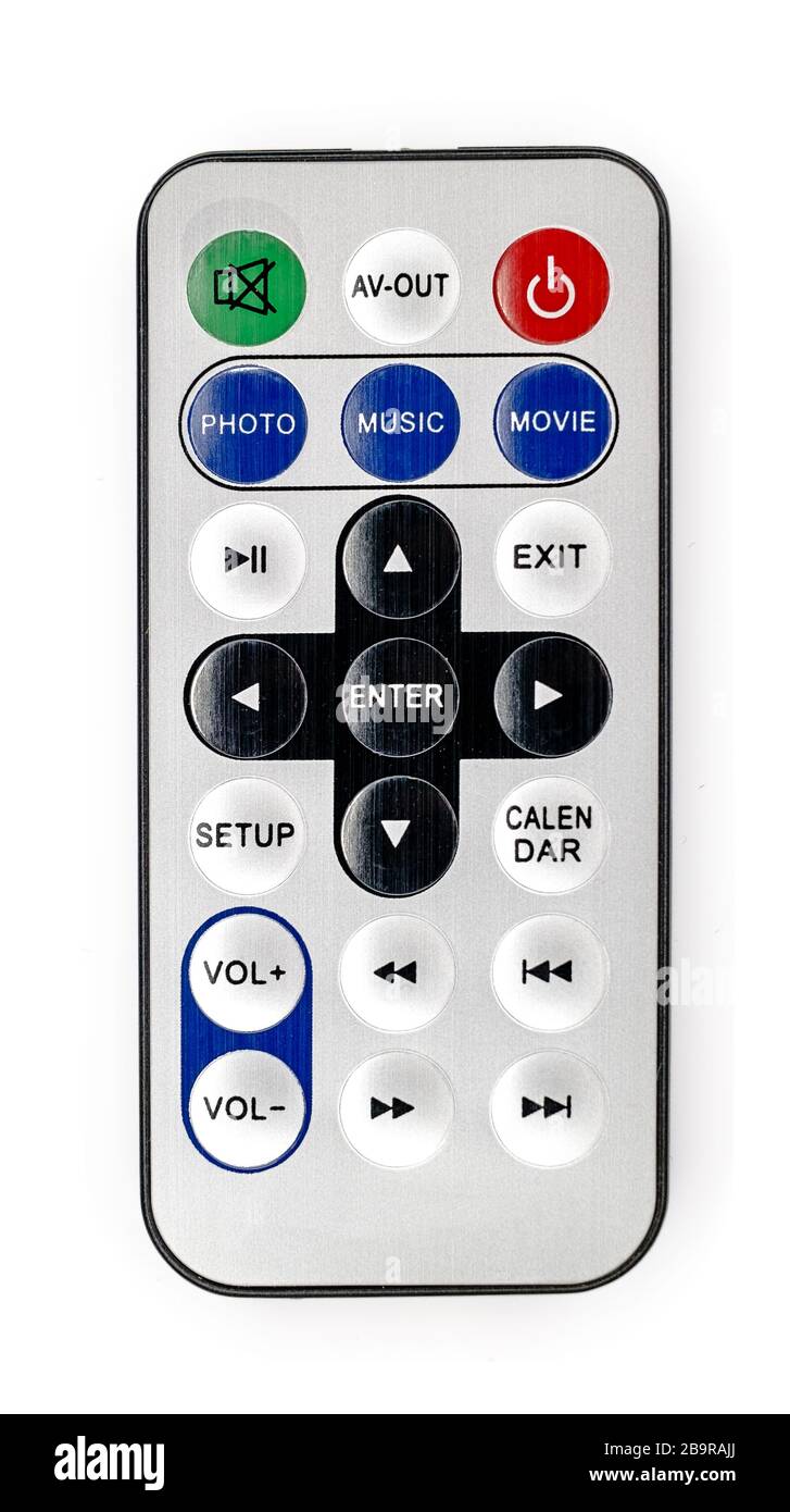 mini multimedia remote control on white background Stock Photo - Alamy