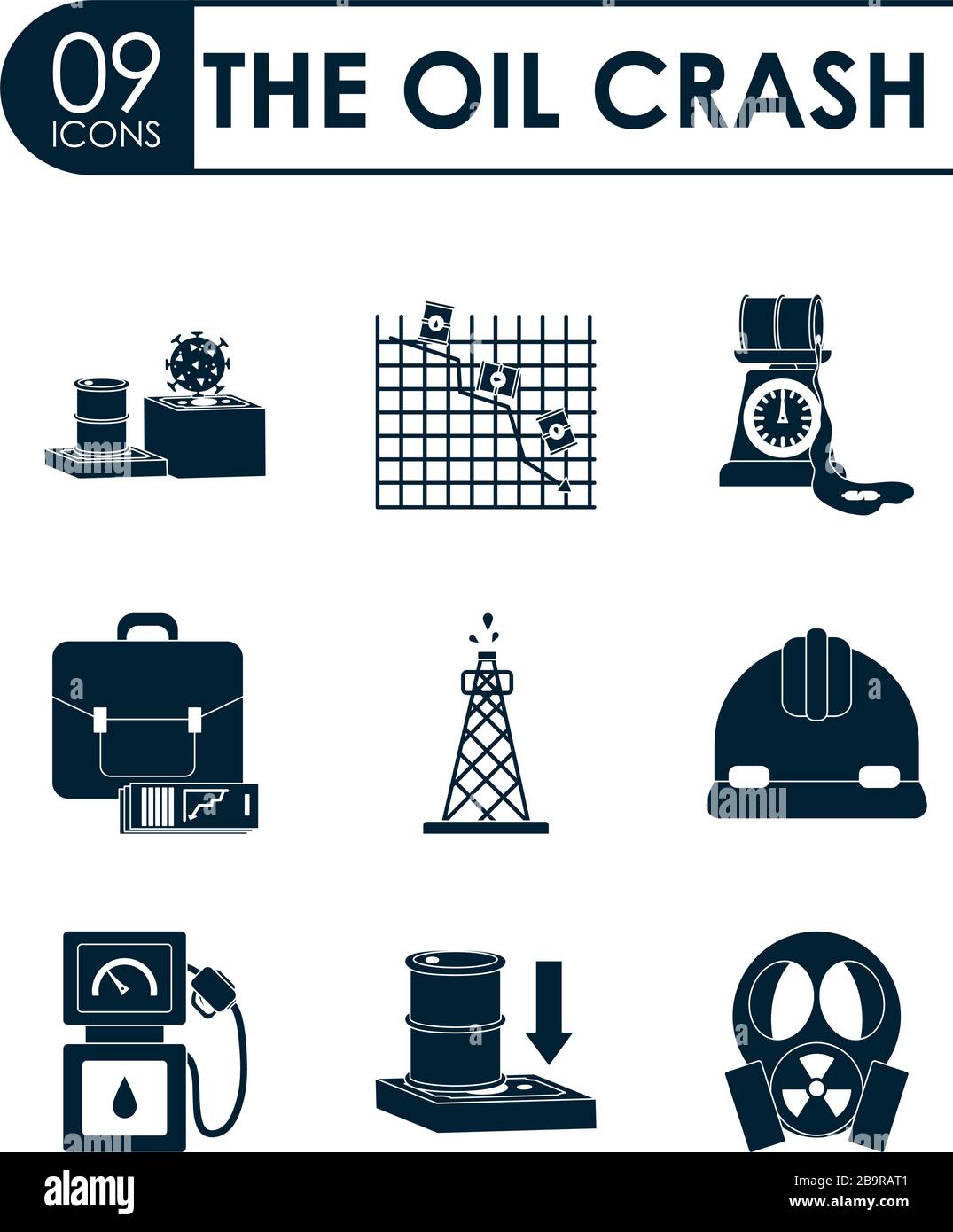business portfolio and the oil crash concept of icon set over white background, silhouette style ...