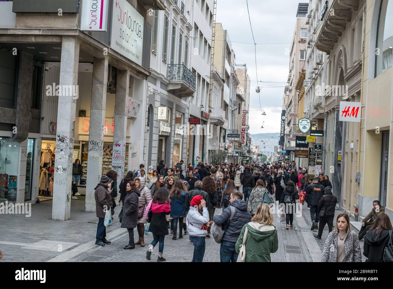 Athens, Greece - February 15, 2020. people walking the most famous ...