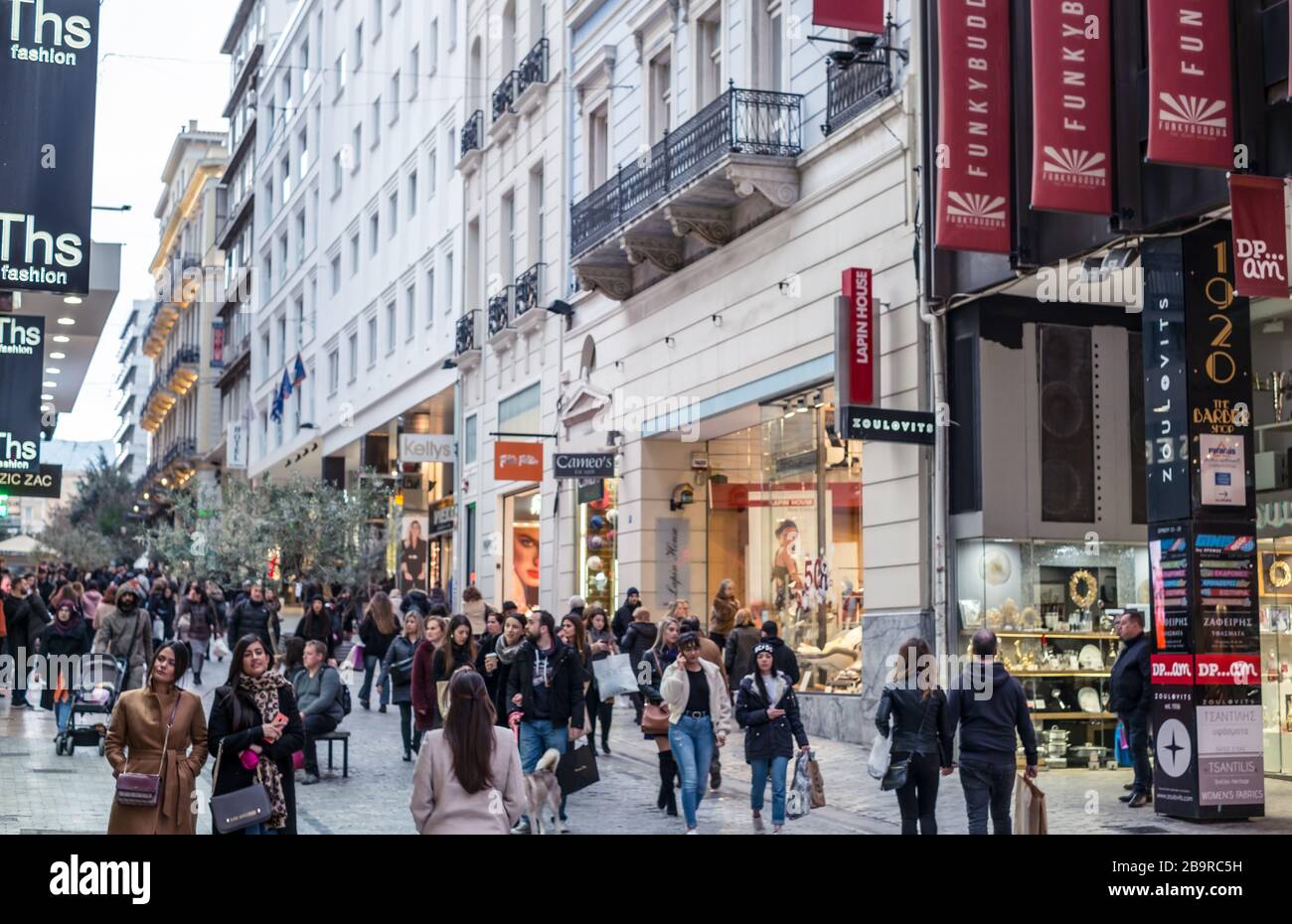 Athens, Greece - February 15, 2020. people walking the most famous ...