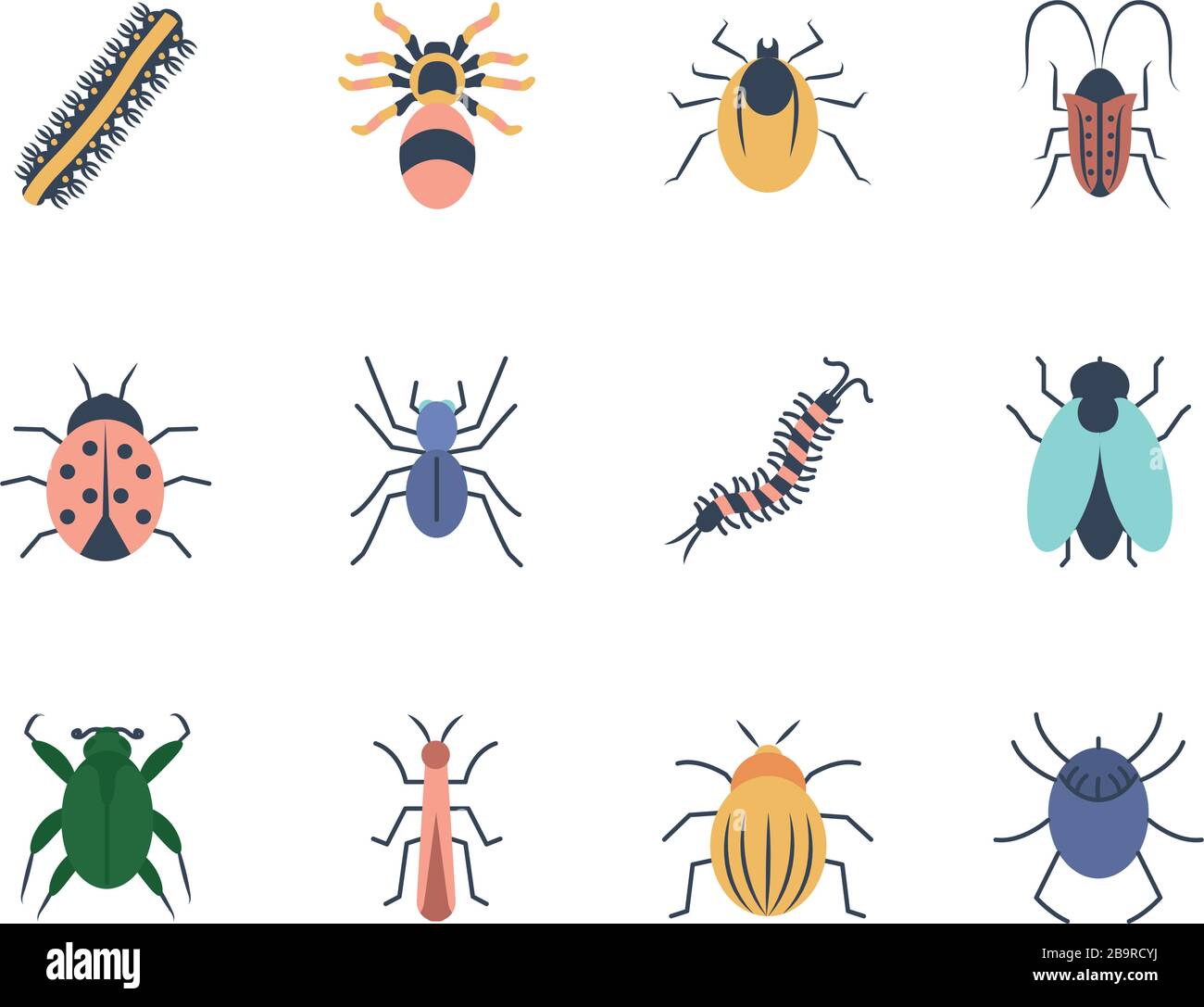 spider and insect icon set over white background, flat style, vector ...