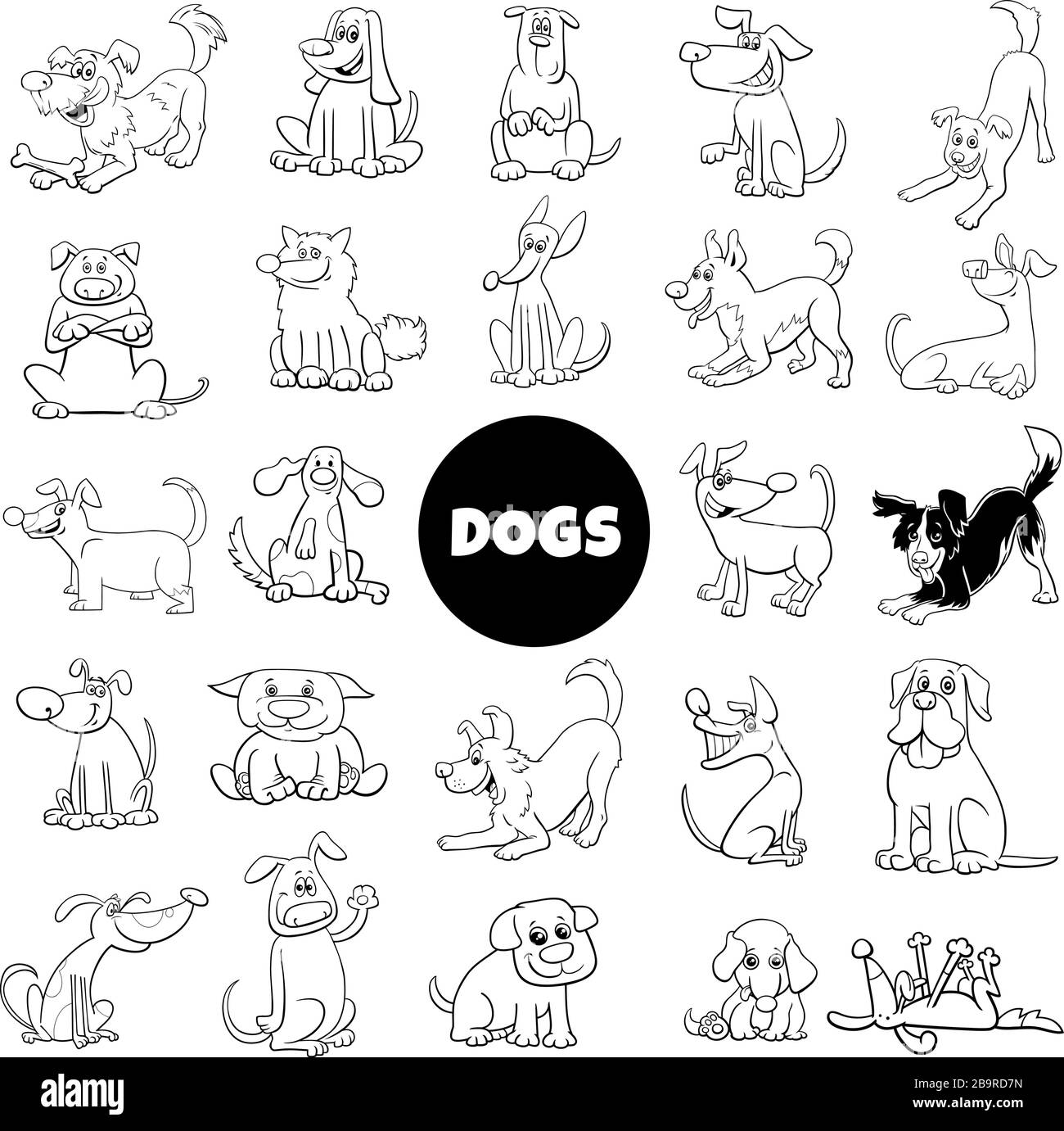Cute pets set cartoon illustration Black and White Stock Photos ...