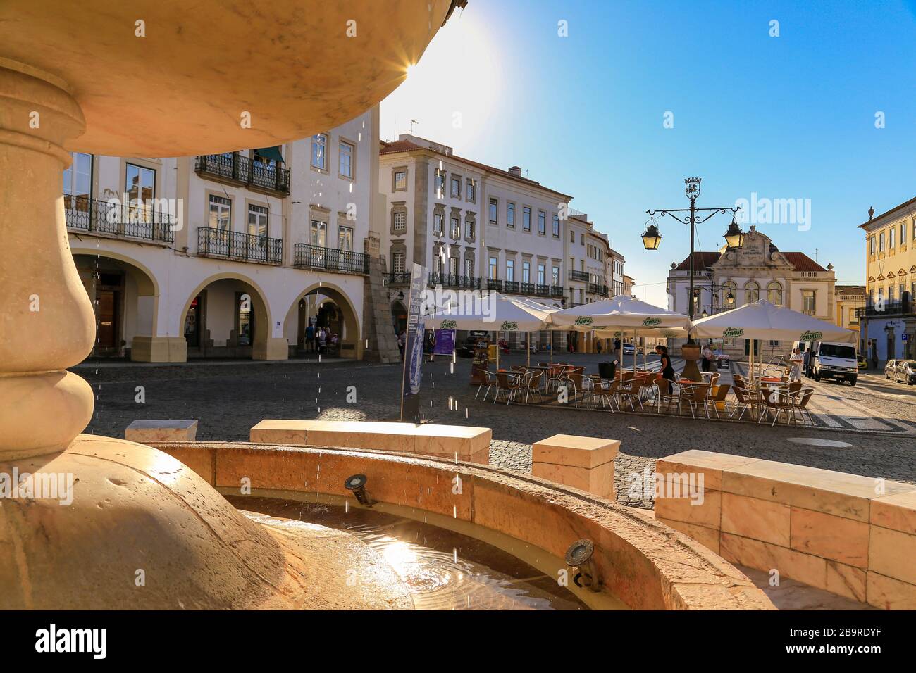 Evora, main square in the morning sun, Portugal Stock Photo - Alamy