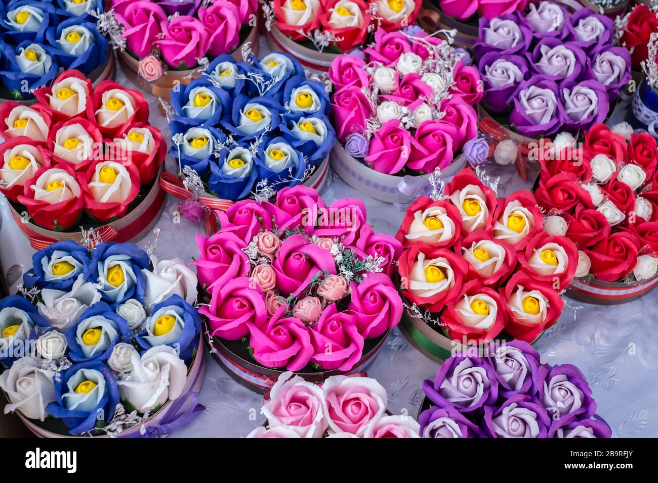 Sibiu city, Romania - February 29, 2020. People look at martisor at big ...