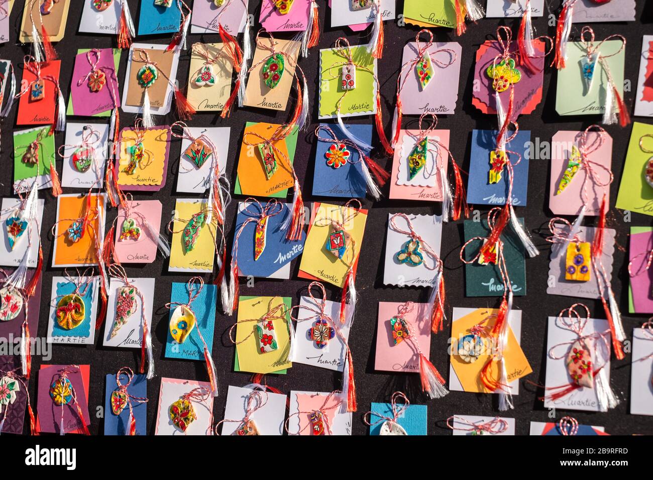 Sibiu city, Romania - February 29, 2020. People look at martisor at big ...