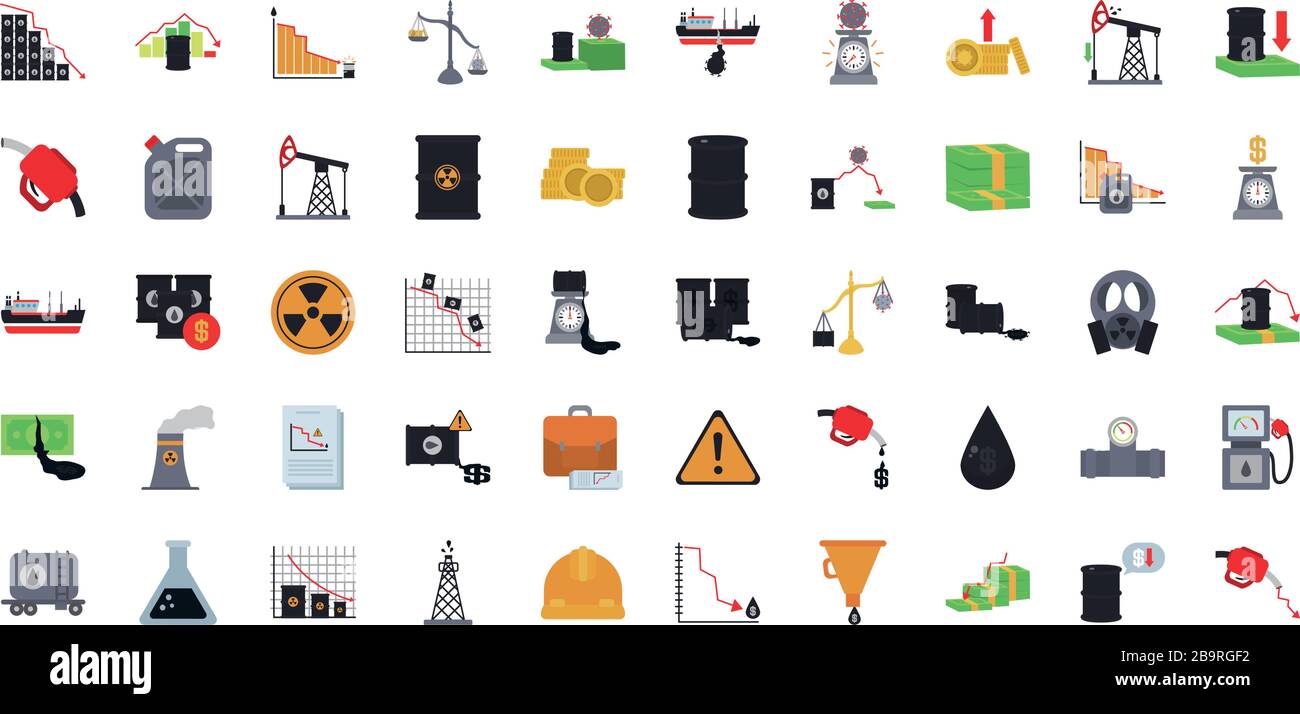 the oil crash concept of icon set over white background, flat style ...