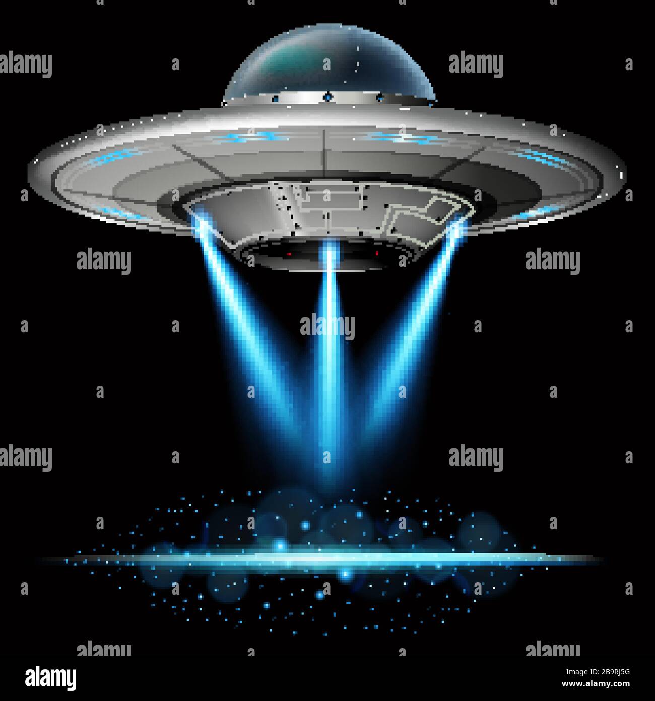 Scene with spaceship flying in the dark galaxy illustration Stock ...
