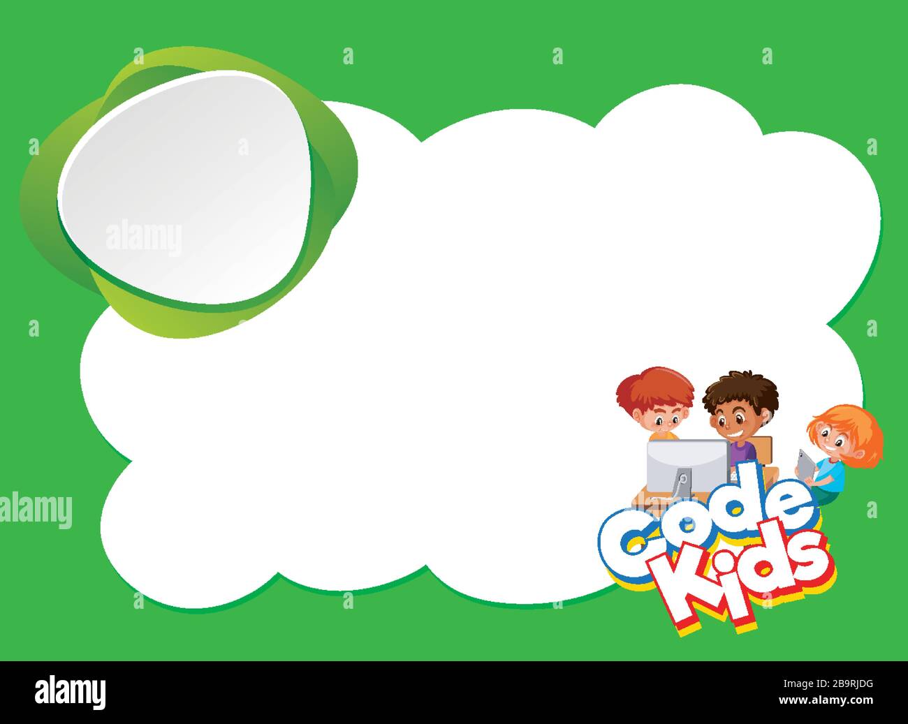 Background design template with three kids on computer illustration ...