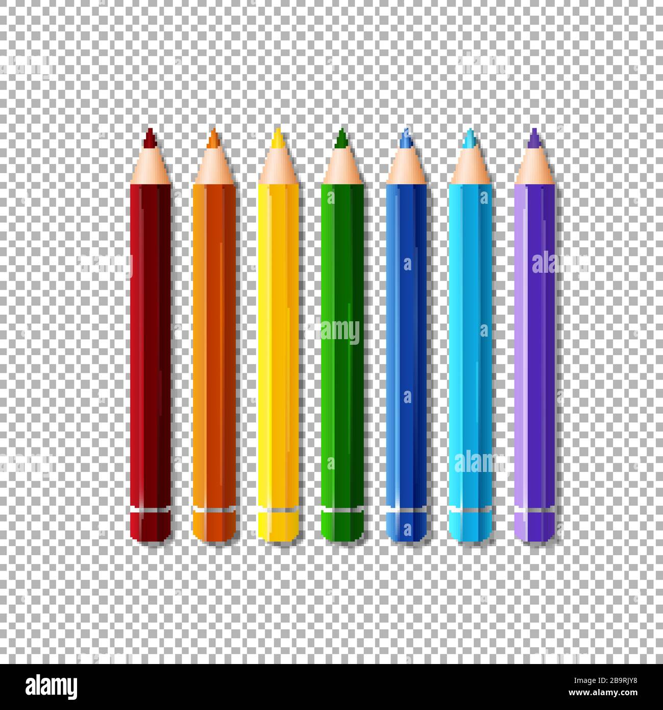 Color pencils in seven colors on transparent background illustration ...
