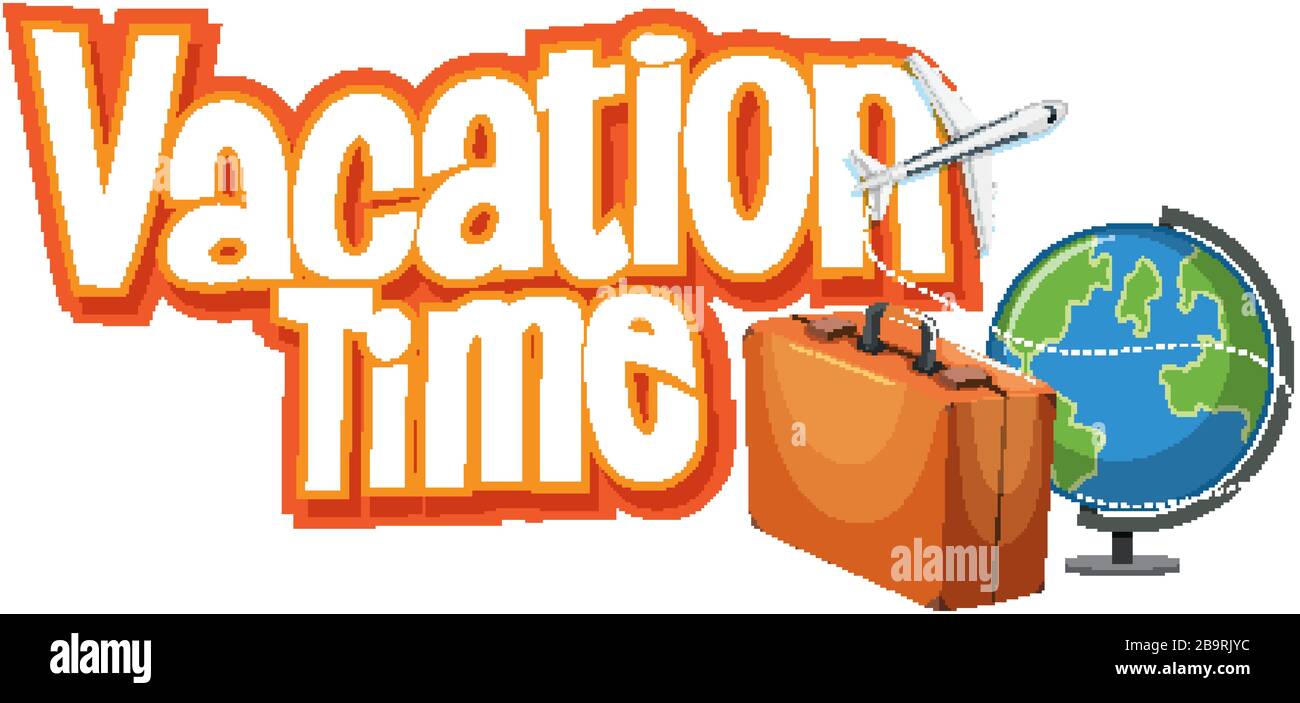 Font design template for word vacation time with airplane and globe ...