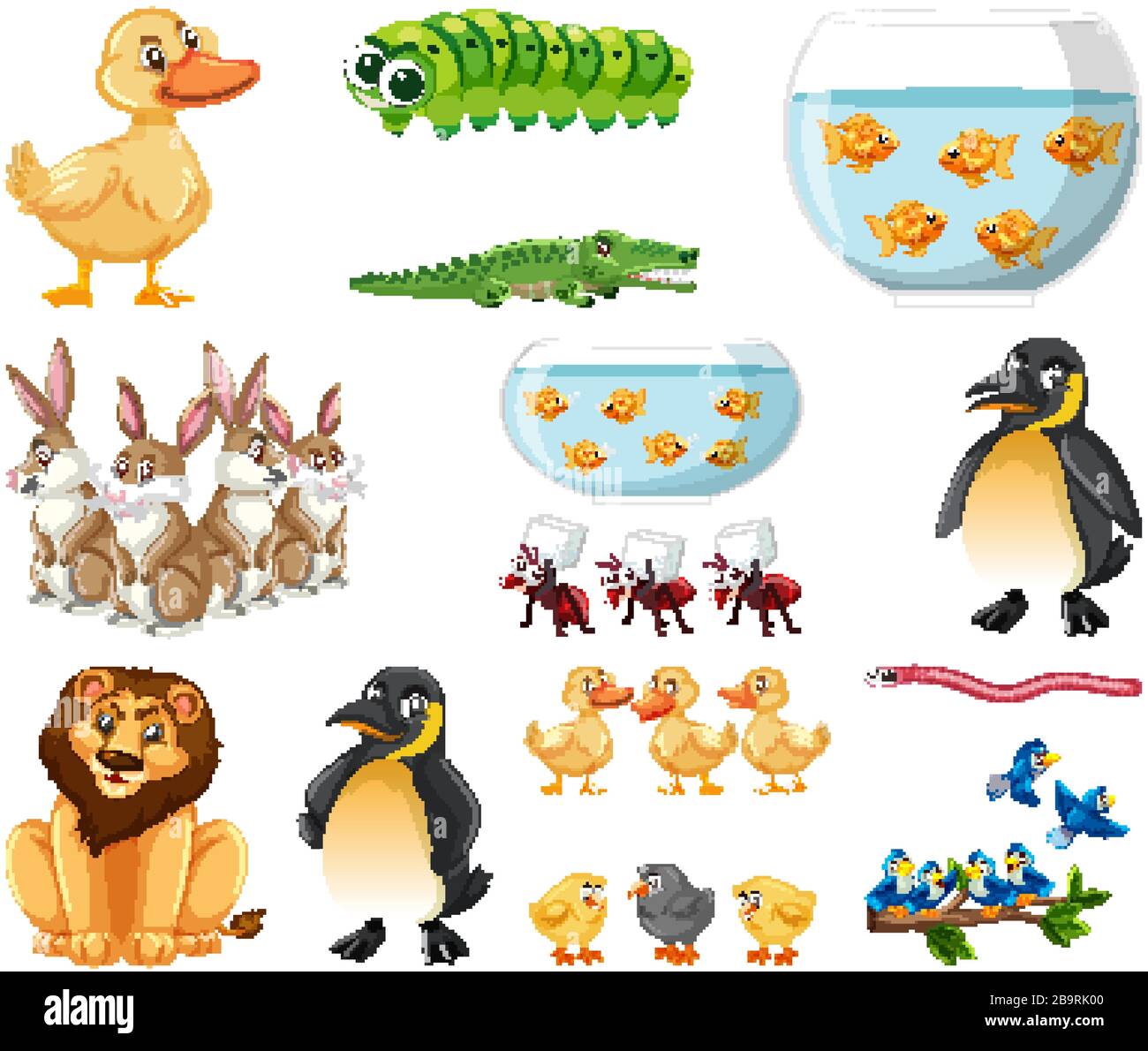 Set of different types of animals on white background illustration ...