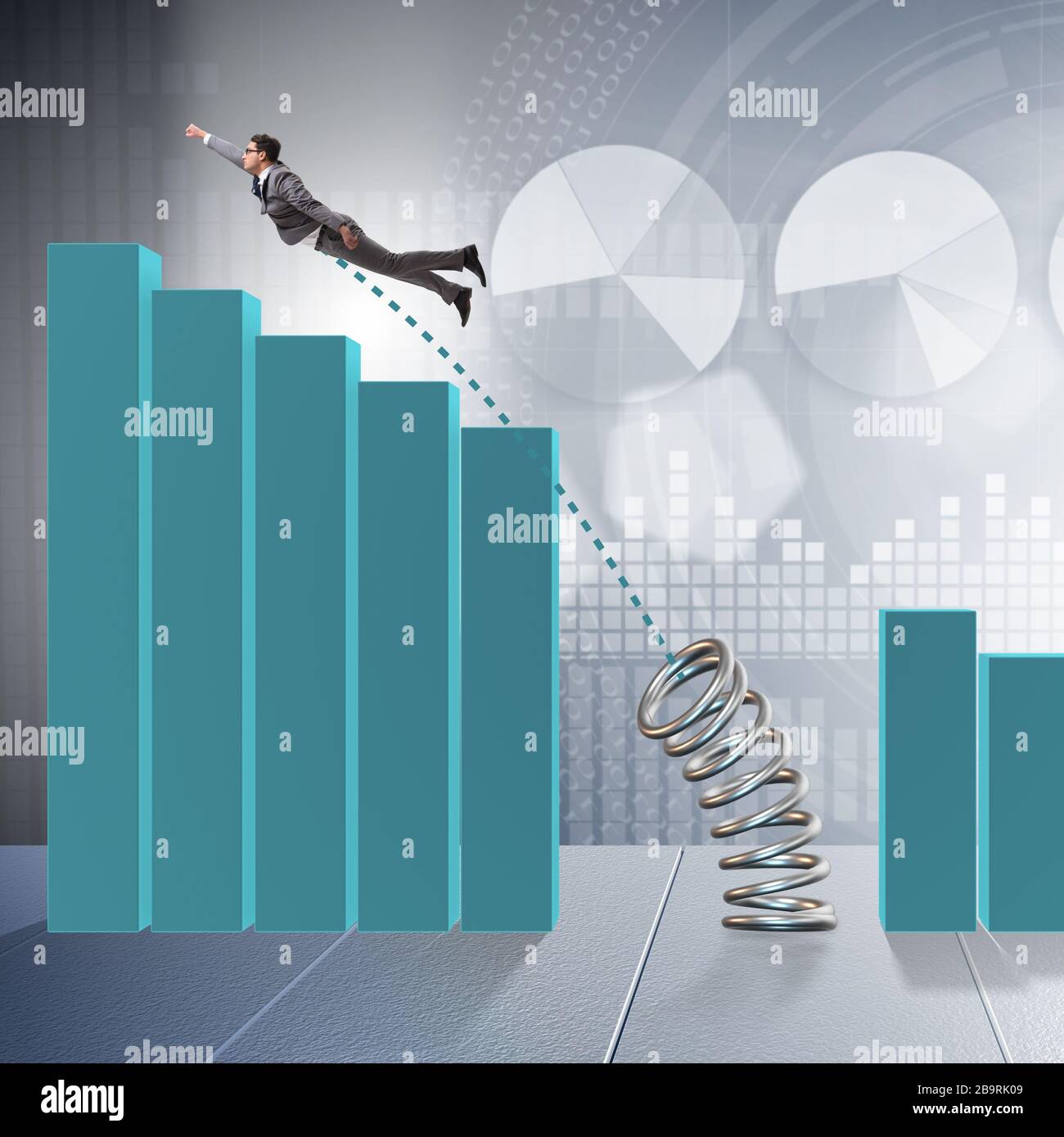 The business people jumping over bar charts Stock Photo - Alamy