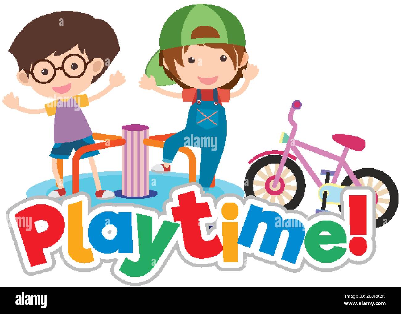 Font design for word play time with happy kids playing illustration ...