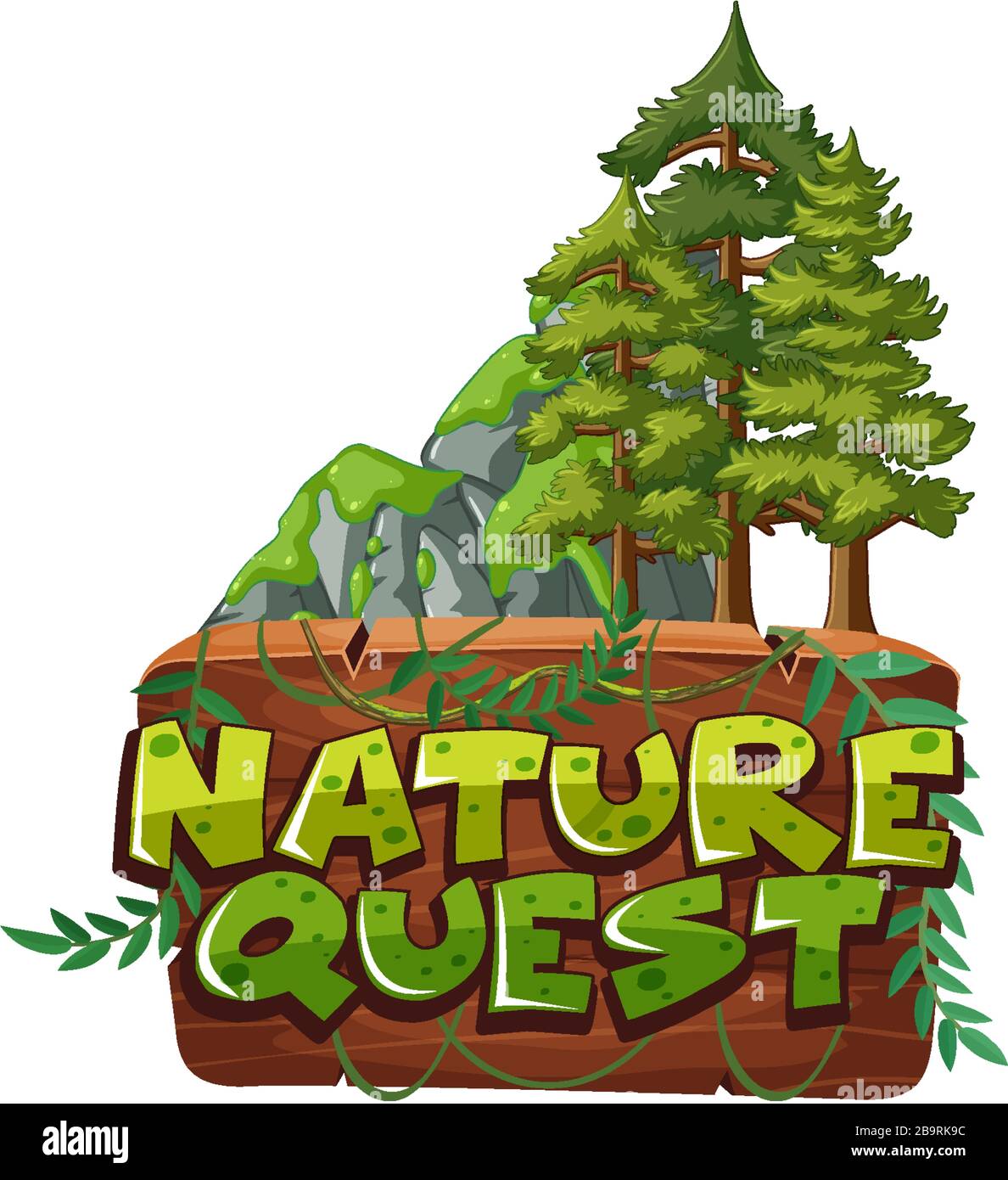 Font design for word nature quest with tees in background illustration ...