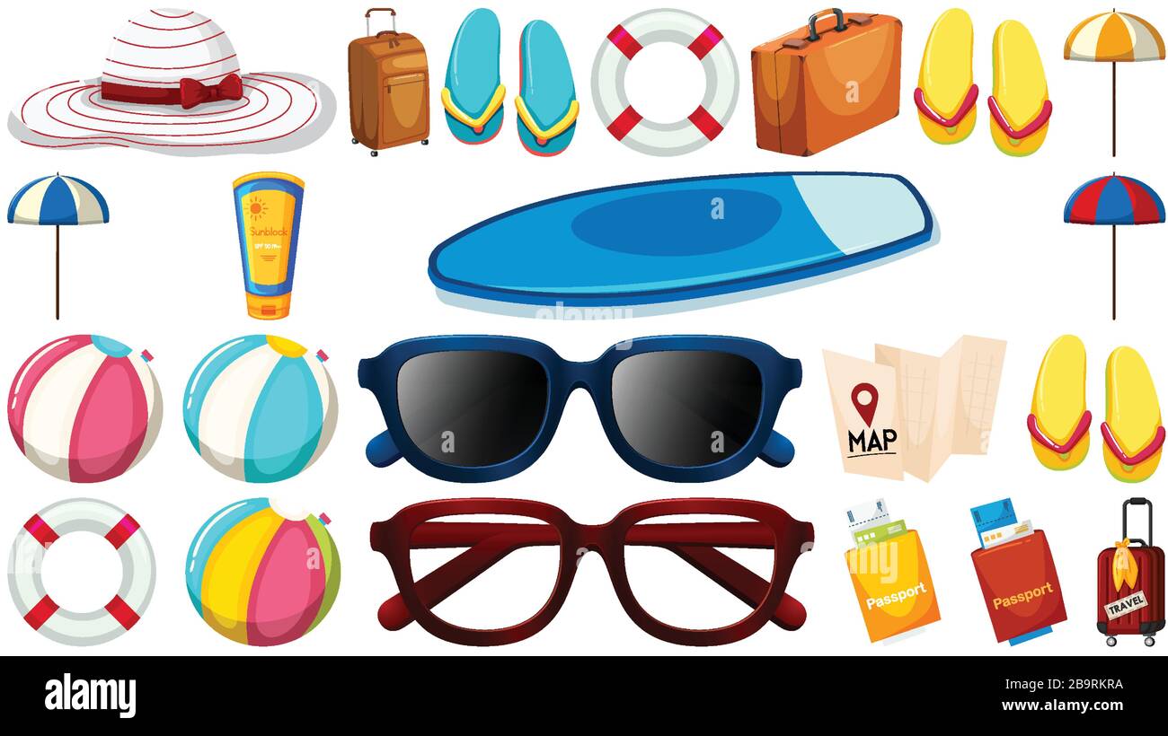 Set of summer items on white background illustration Stock Vector Image ...