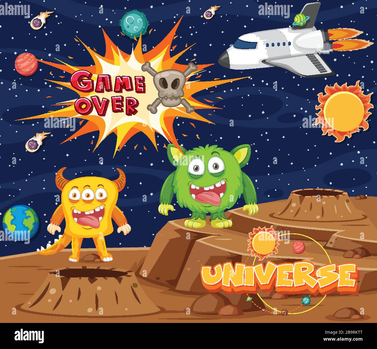 Screen template for space game with word game over illustration Stock ...