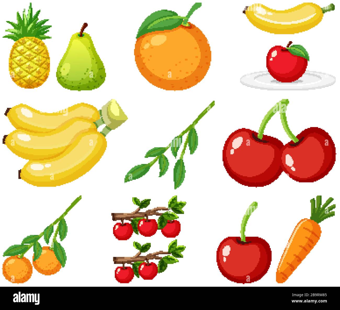 Large set of different types of fruits on white background illustration ...