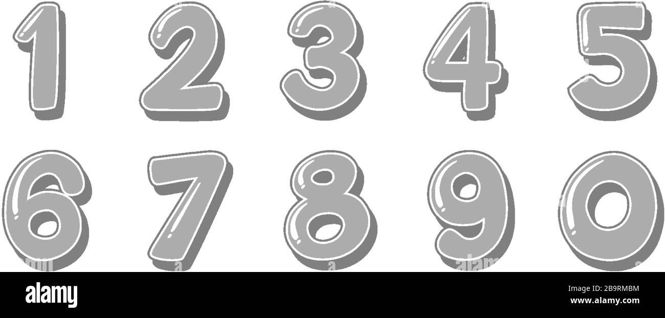 Font design for numbers one to zero on white background illustration ...