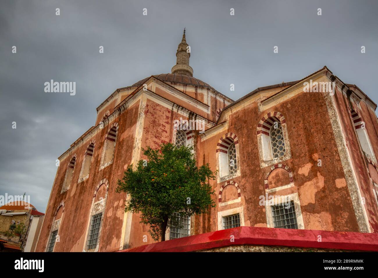 Mosque of Suleiman in old town Rhodes, part of building and minaret ...