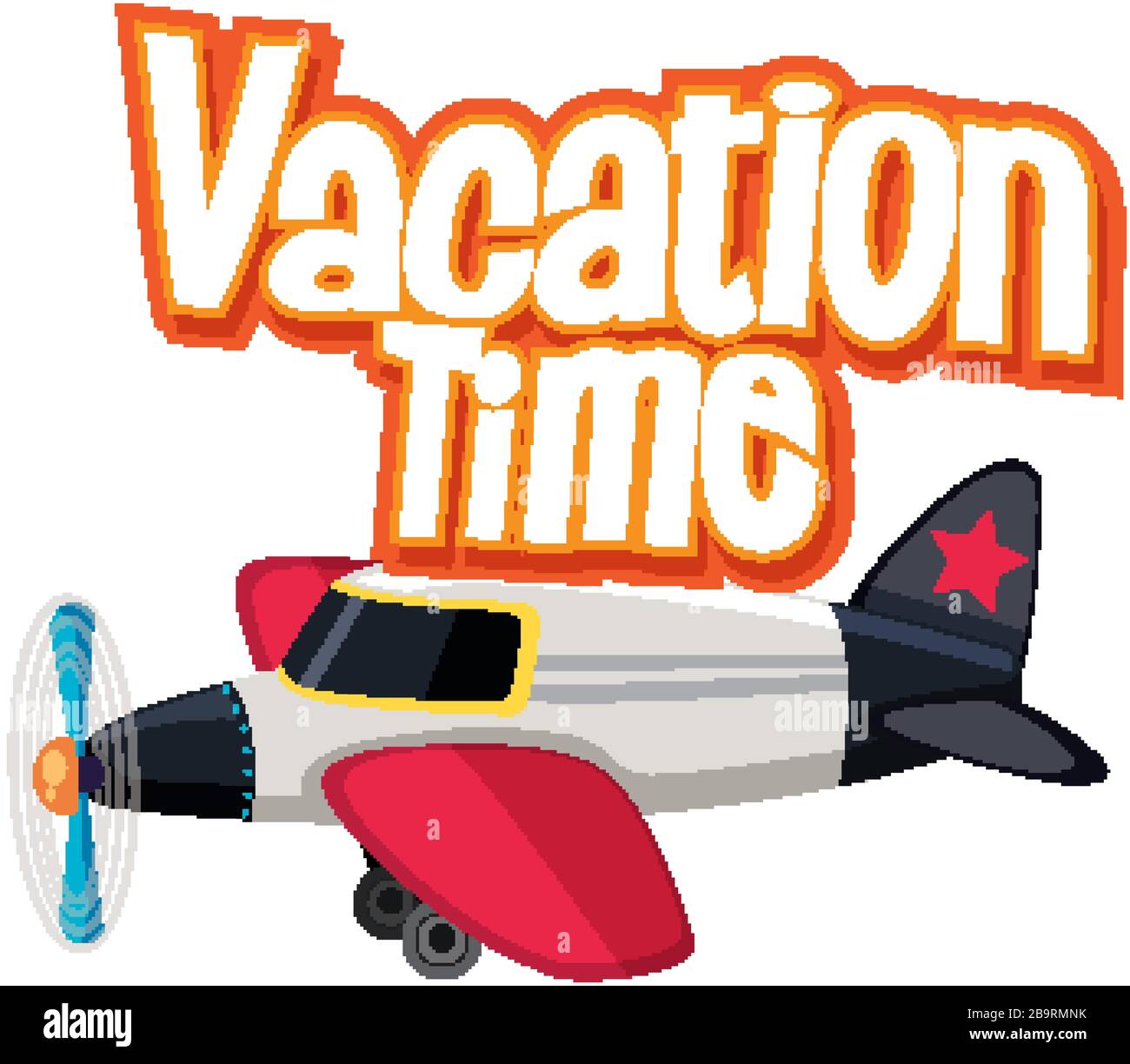 Font design template for word vacation time with airplane flying ...