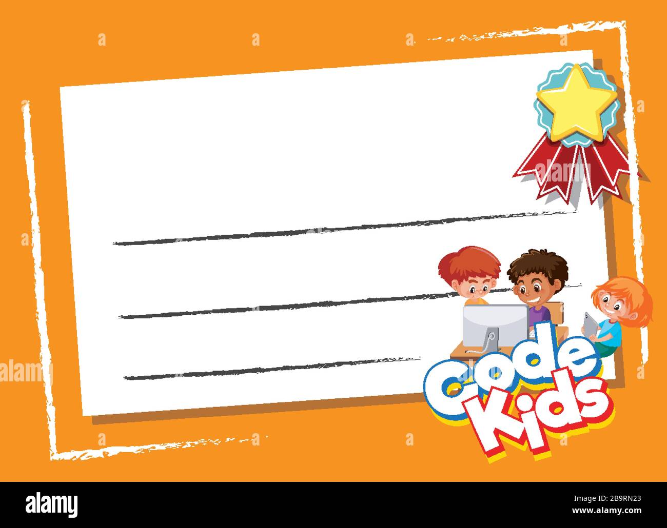 Background design template with kids using computer illustration Stock ...
