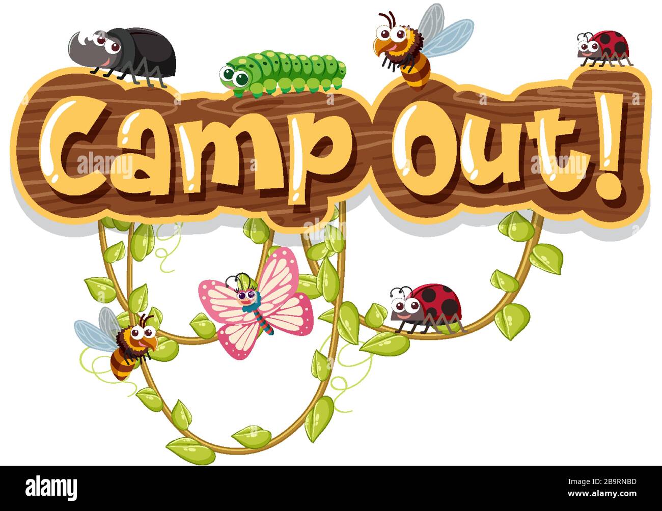 Font design template for word camp out with bugs on the vine ...