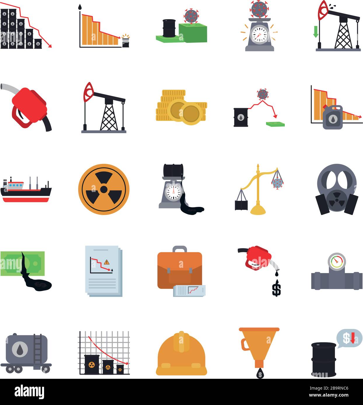 nuclear symbol and the oil crash concept of icon set over white ...