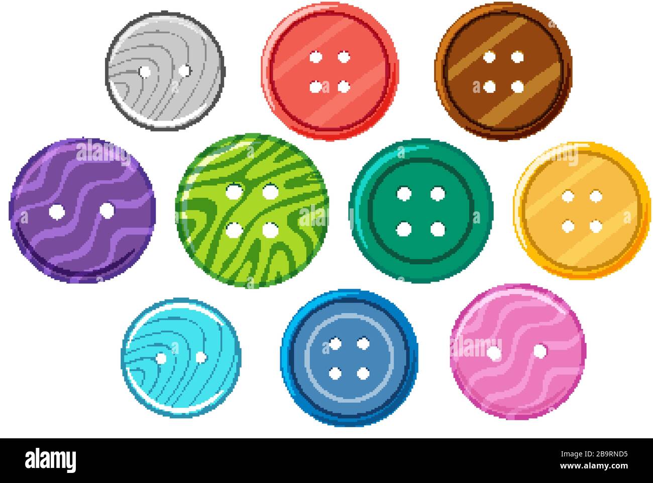 Set of different patterns on round buttons on white background ...