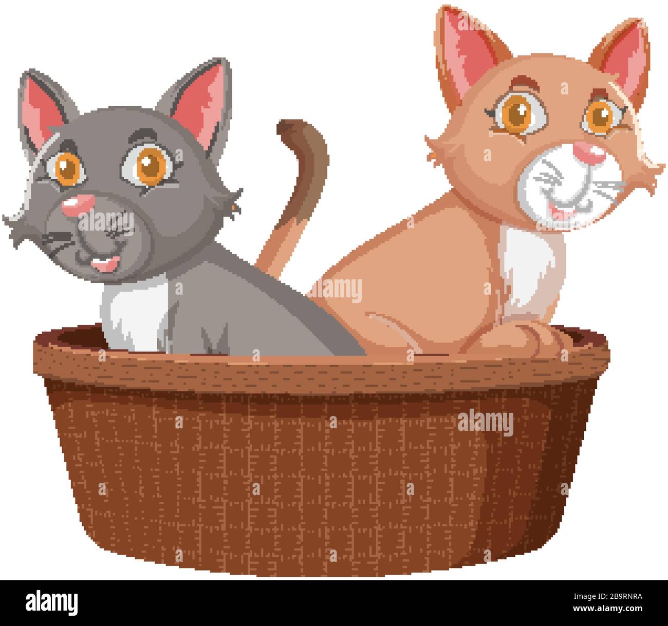 Two cute cats in basket on white background illustration Stock Vector ...