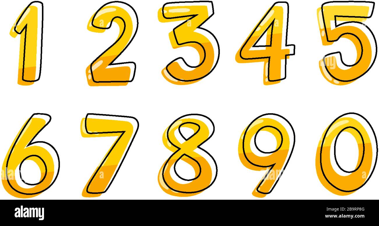 Font design for numbers one to zero on white background illustration ...