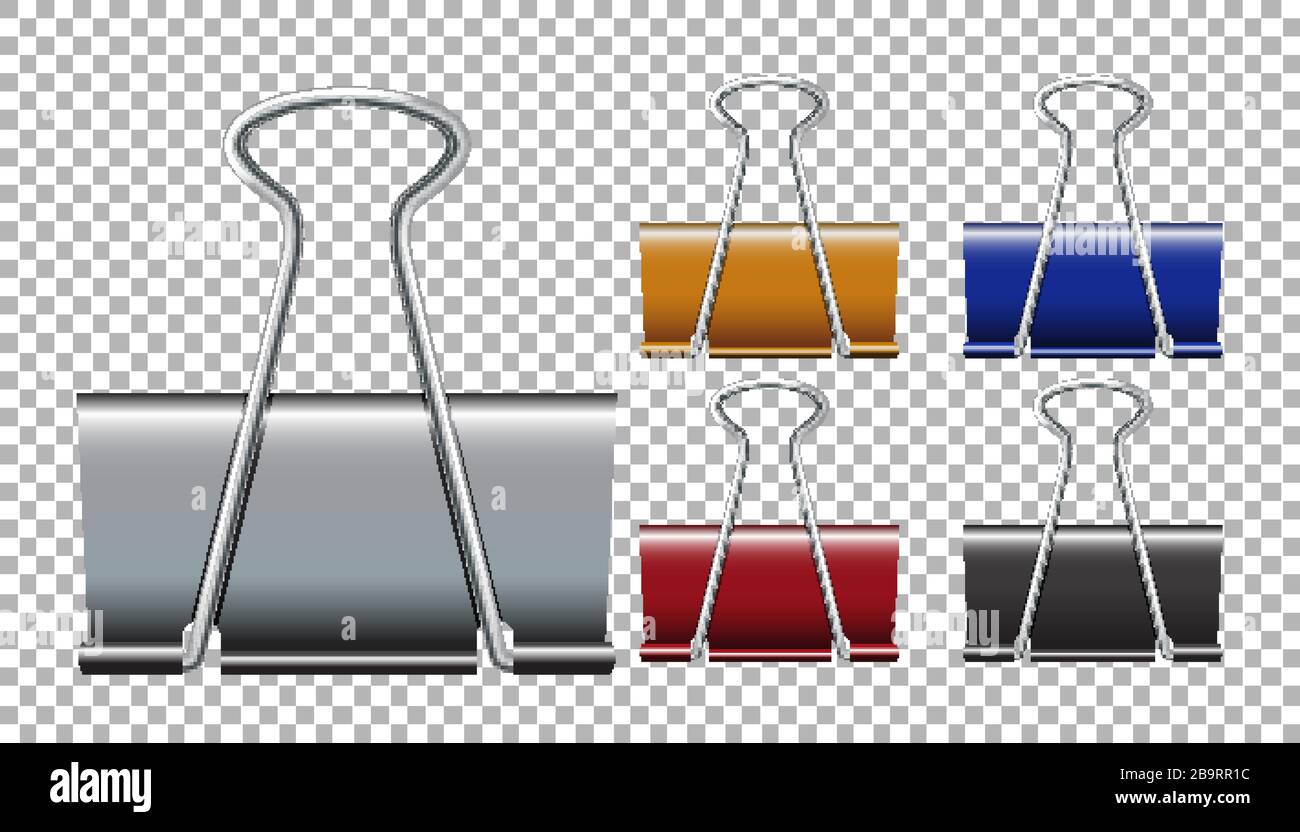 Set of paper clips in different colors on transparent background ...
