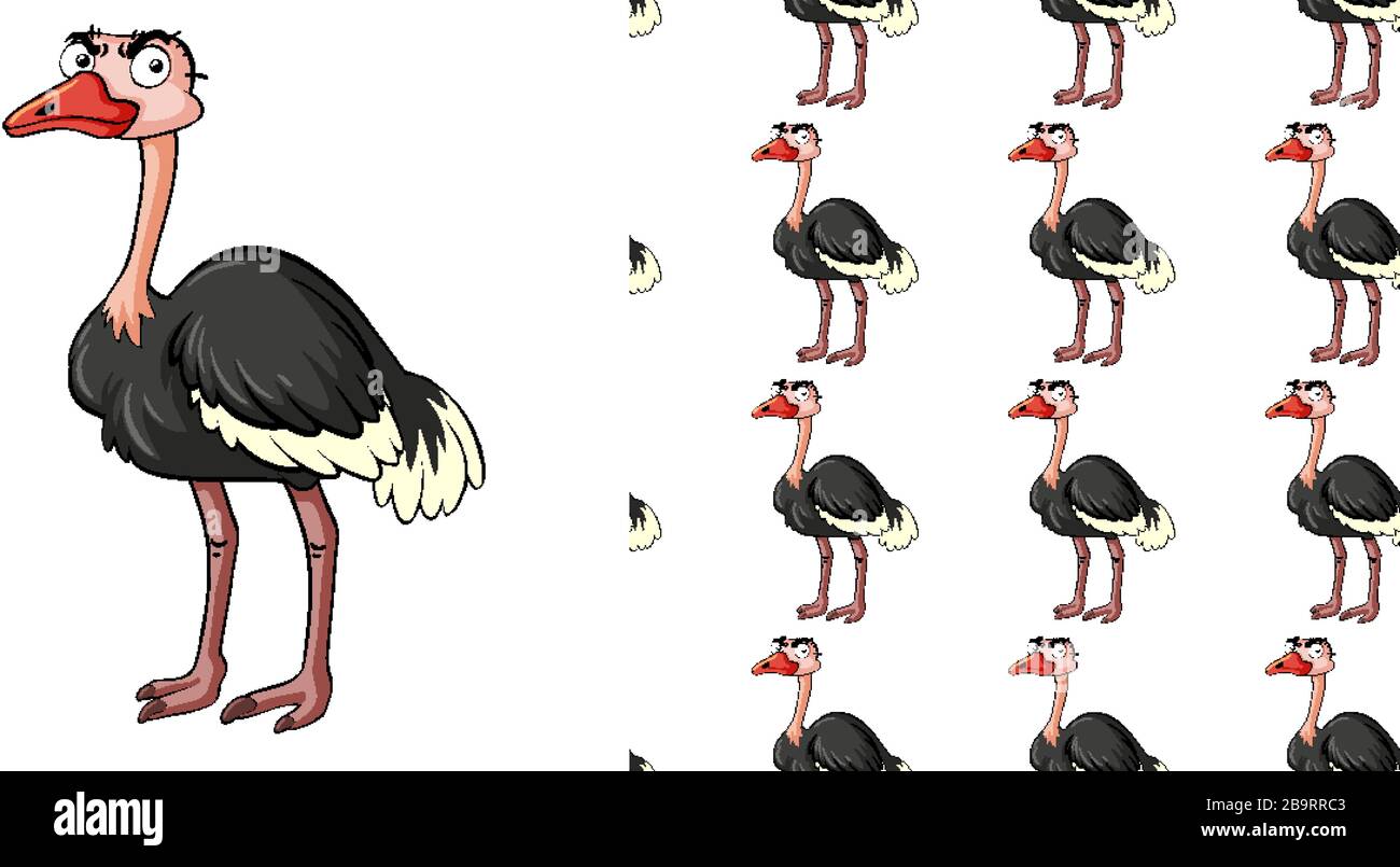 Seamless background design with angry ostrich illustration Stock Vector ...