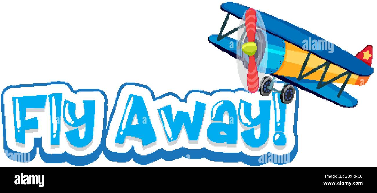 Font design for word fly away with airplane flying in sky illustration ...