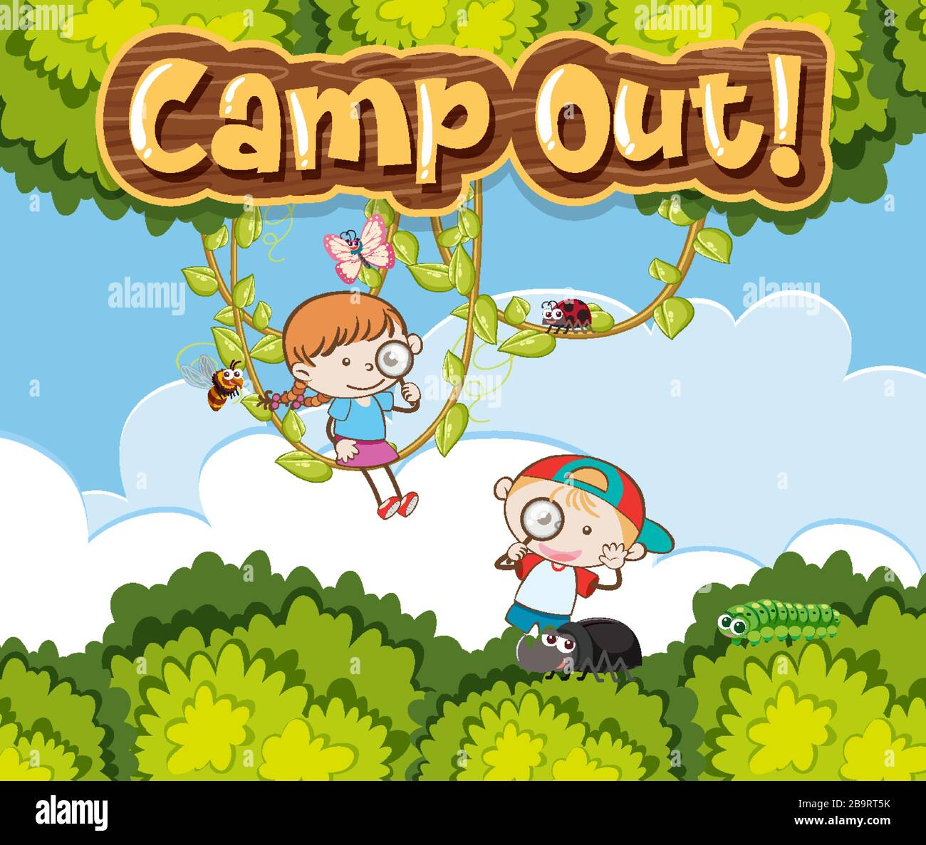 Font design for word camp out with kids in the jungle illustration ...