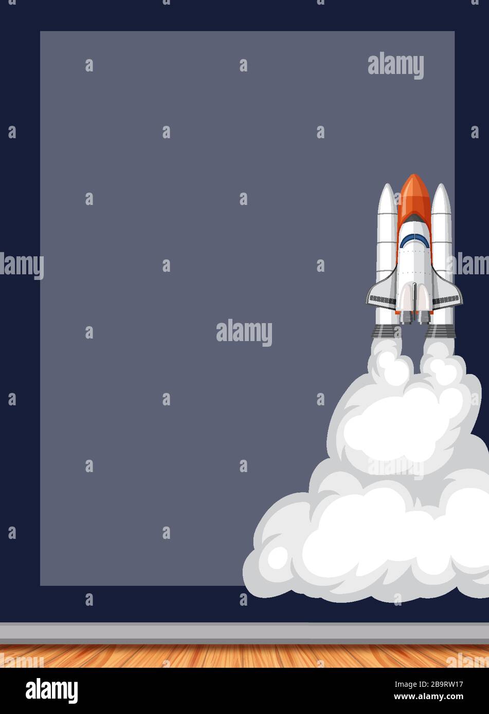 Frame design template with spaceship flying in background illustration ...
