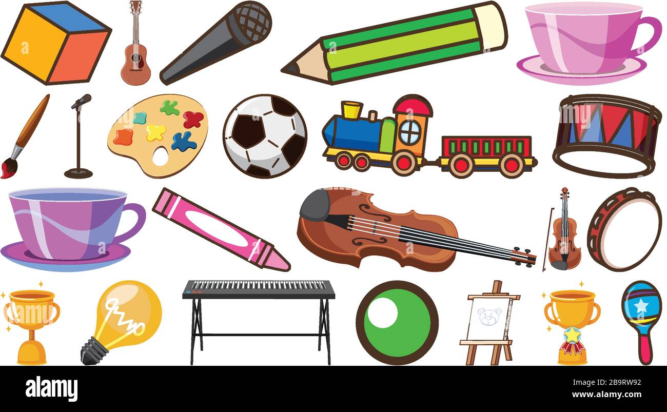 Big set of different school items on white background illustration ...