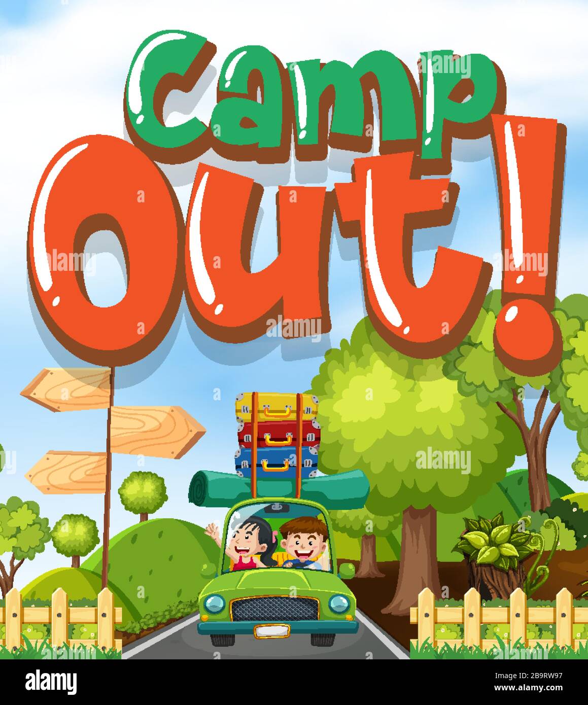 Font design for word camp out with kids on the road illustration Stock ...