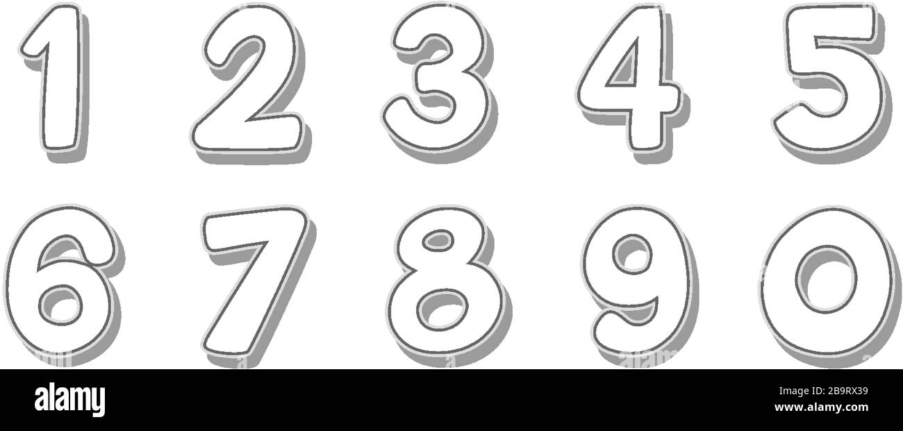 Font design for numbers one to zero on white background illustration ...
